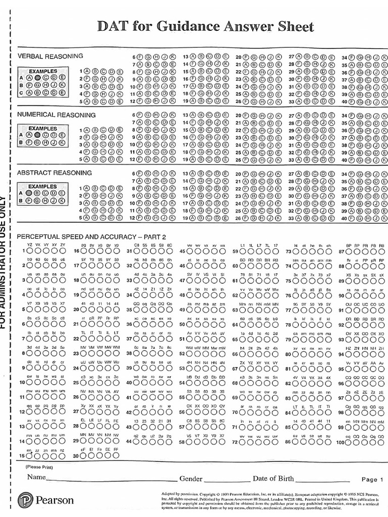 DAT Answer Booklet | PDF