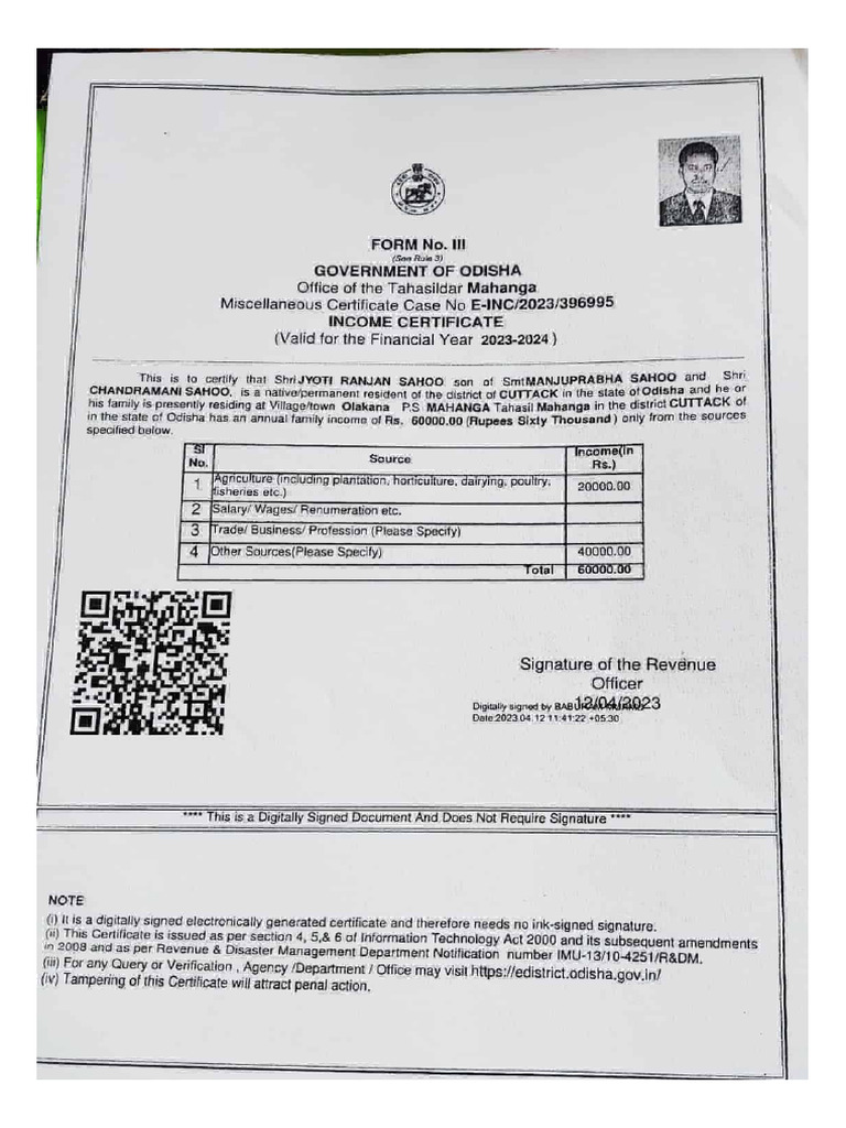 Income Certificate | PDF