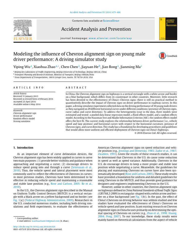 Modeling The Influence of Chevron Alignment Sign On Young Male Driver ... Modeling The Influence of Chevron Alignment Sign On Young Male Driver ...