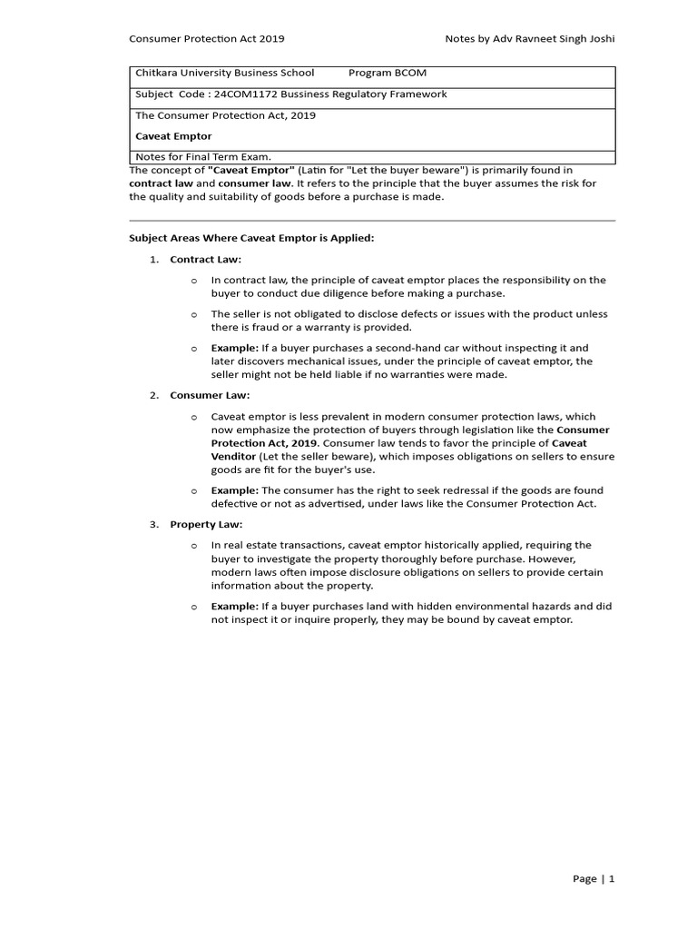 Caveat Emptor in Consumer | PDF