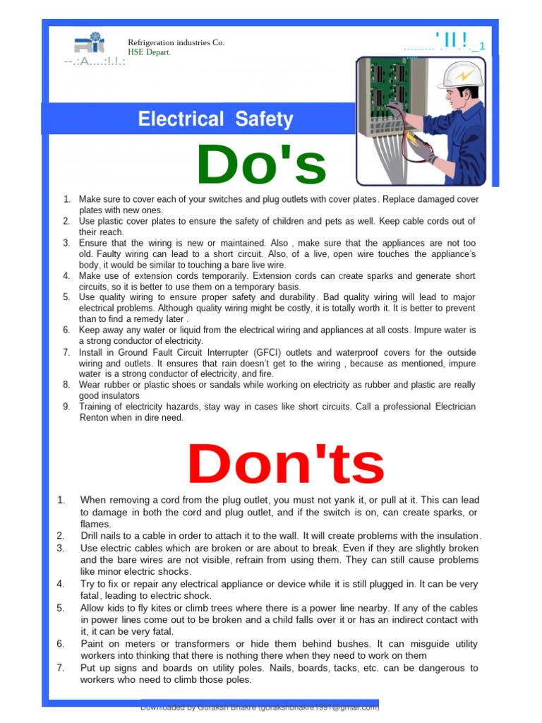 elctricity Dos donts-1 | PDF | Electrical Wiring | Equipment