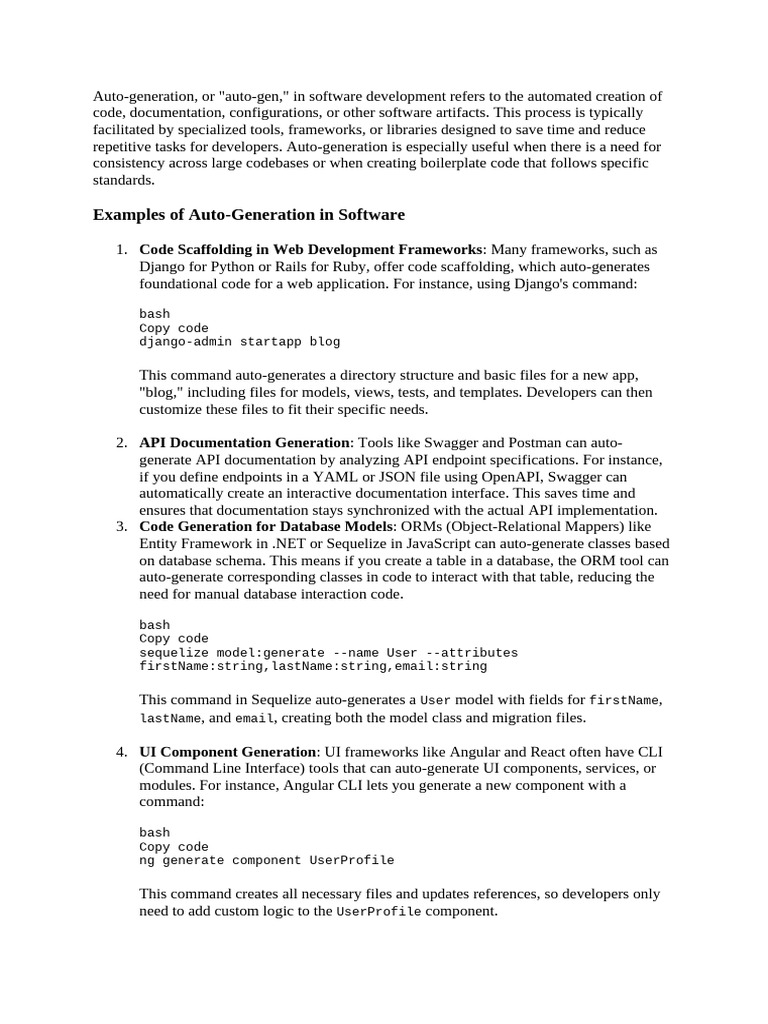Understanding Auto-Generation in Software | PDF | Software | Databases