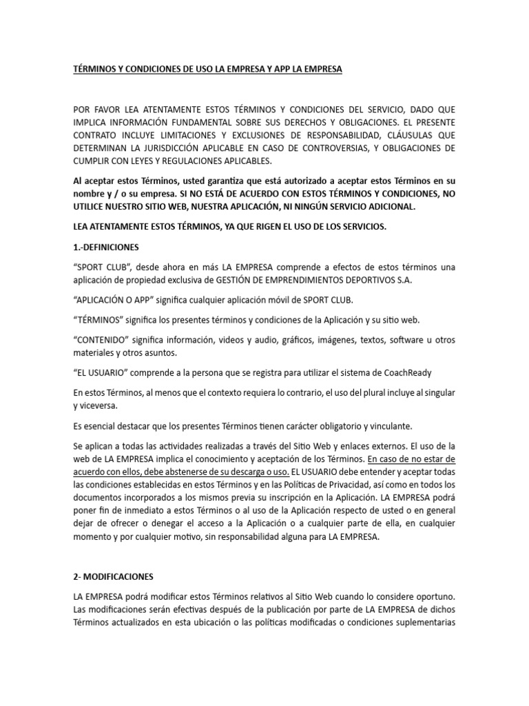 Teì Rminos y Condiciones de Uso Sport Club y App Sport Club-Nuevos | PDF | Aplicación movil ...