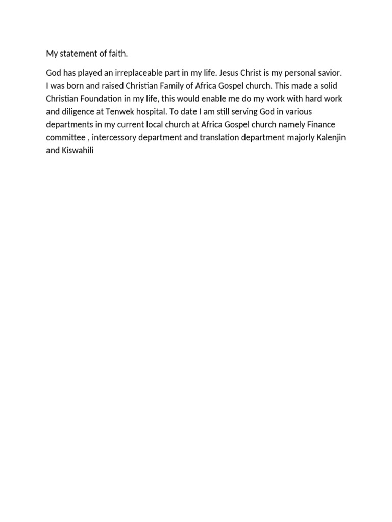 Personal Statement of Faith and Service | PDF | Religion & Spirituality