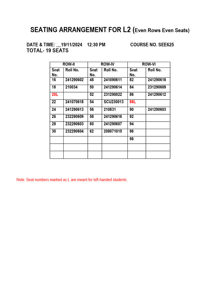SEE625 Endsem Seatingplan | PDF