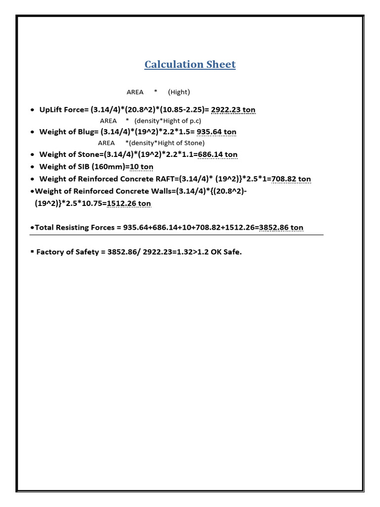 Calculation Sheet | PDF