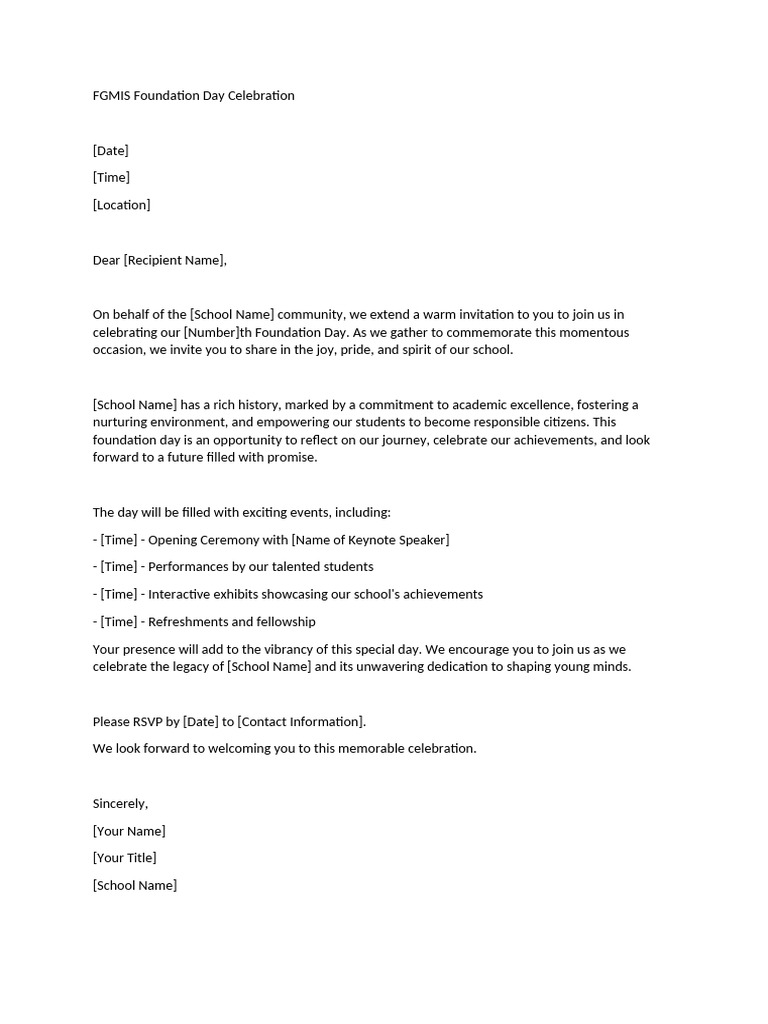 Foundation Day Celebration Invitation Letter | PDF