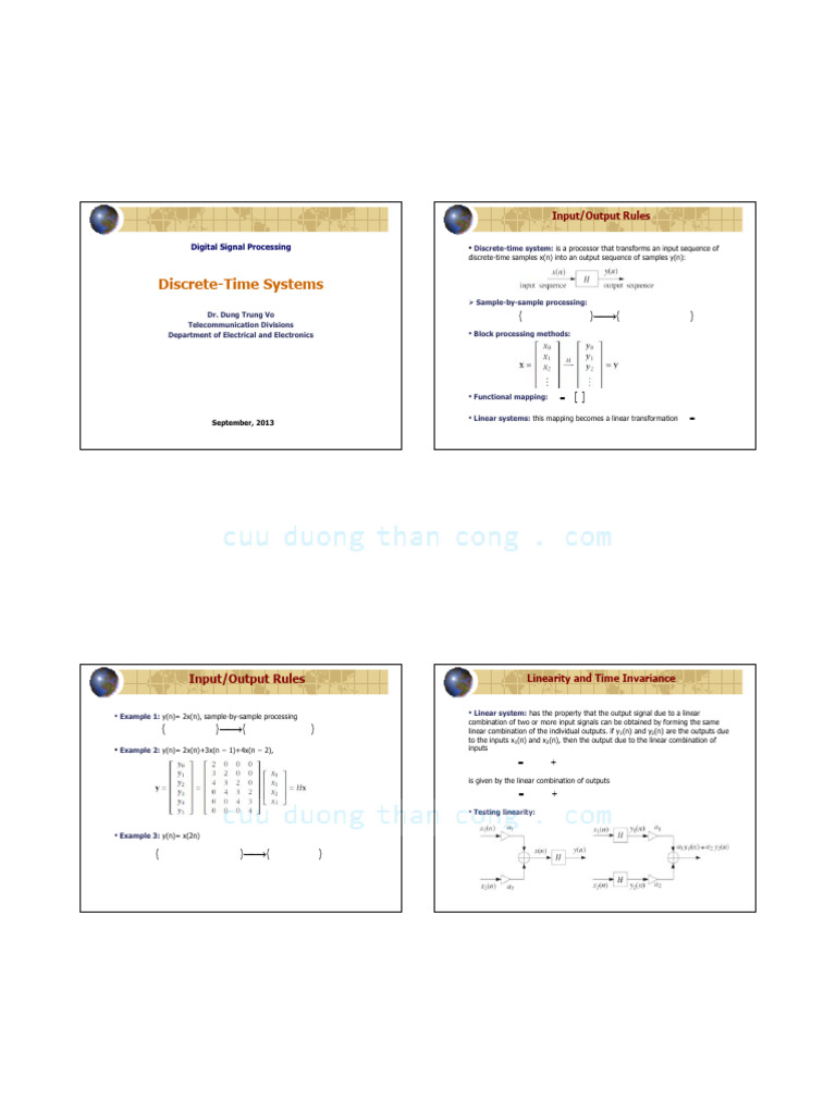 Xu Ly Tin Hieu So Vo Trung Dung Handout 4 Dung Vo DSP 2013 03 Discrete Time Systems ...