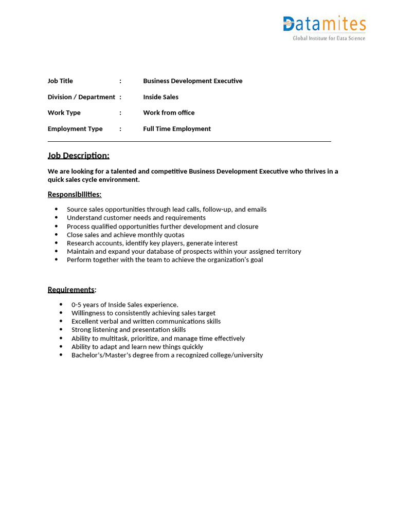 Job Description-BDE | PDF | Career & Growth | Business