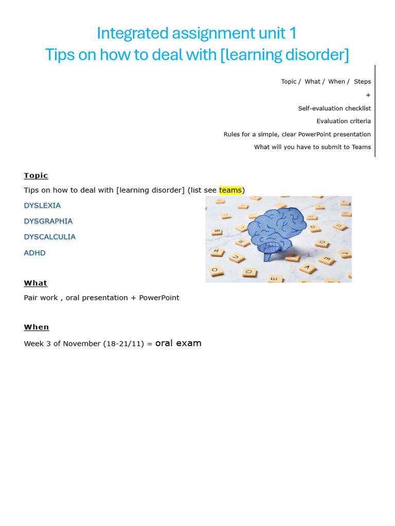 Integrated Assignment Unit1 Tips - Learning Disorder Short | PDF | Learning Disability | Cognition