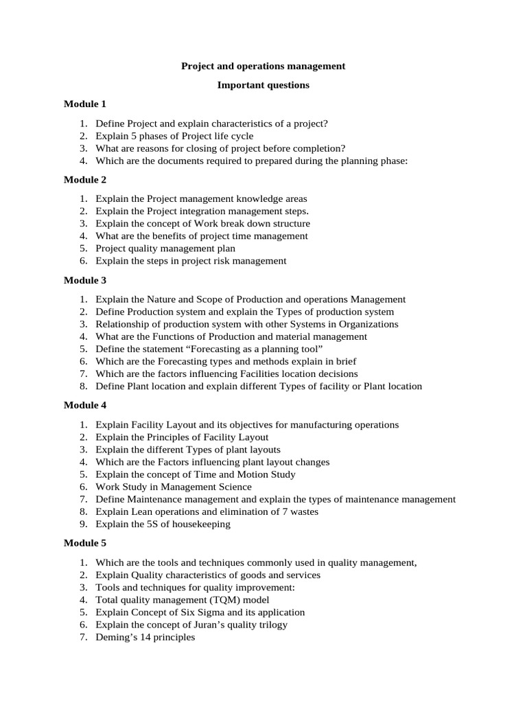 Project & Operations Management Guide | PDF | Quality Management ...