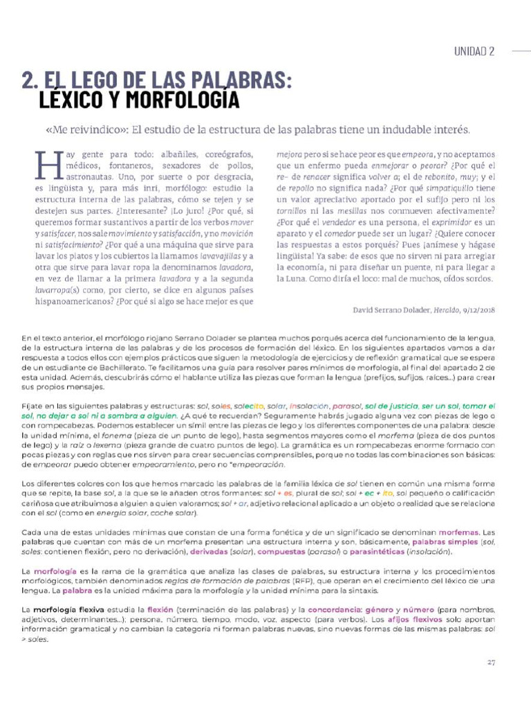 Léxico y Morfología 1 | PDF