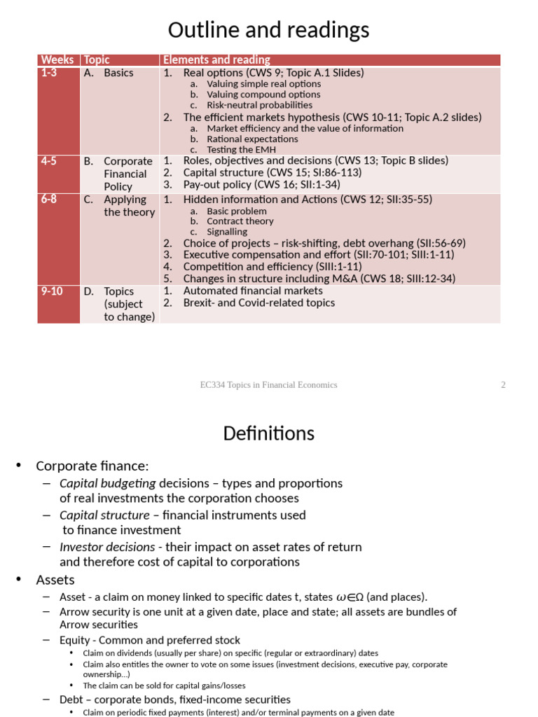 Ec334 2024 Topic A.1 - Introduction and Real Options | PDF | Financial Economics | Net Present Value