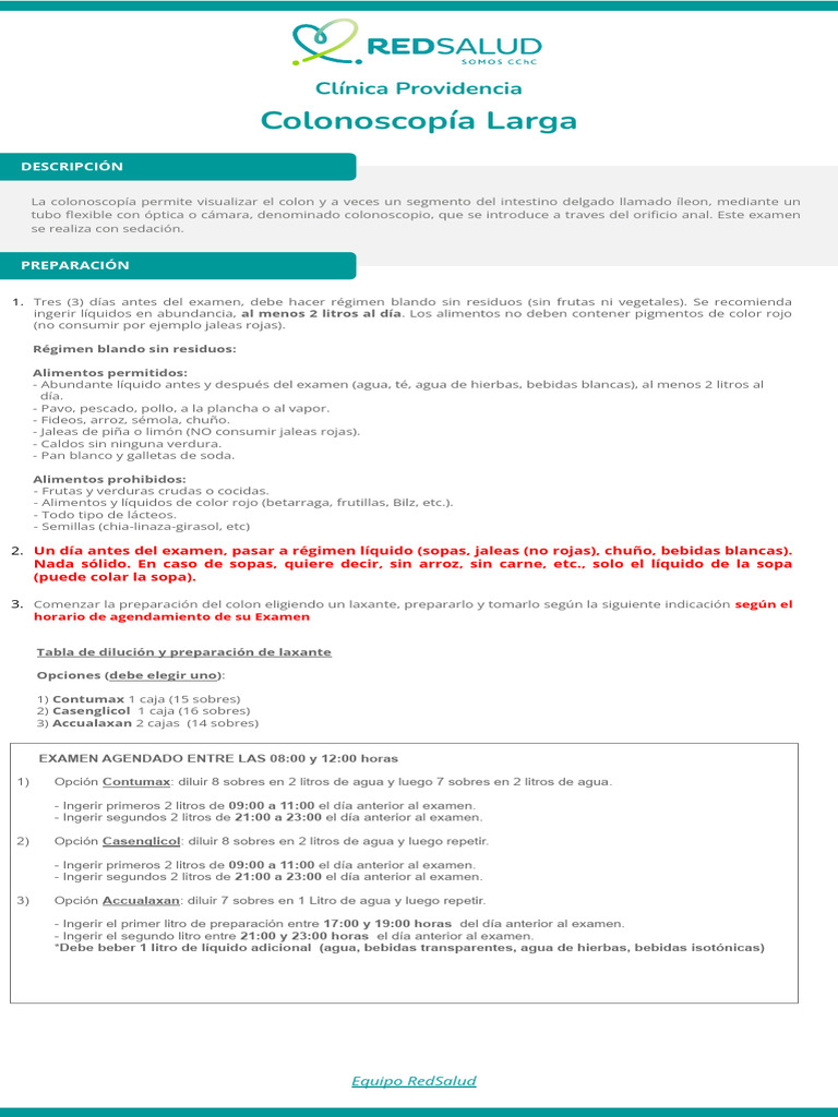 Preparación para Colonoscopía Larga | PDF | Colonoscopia | Medicina CLINICA