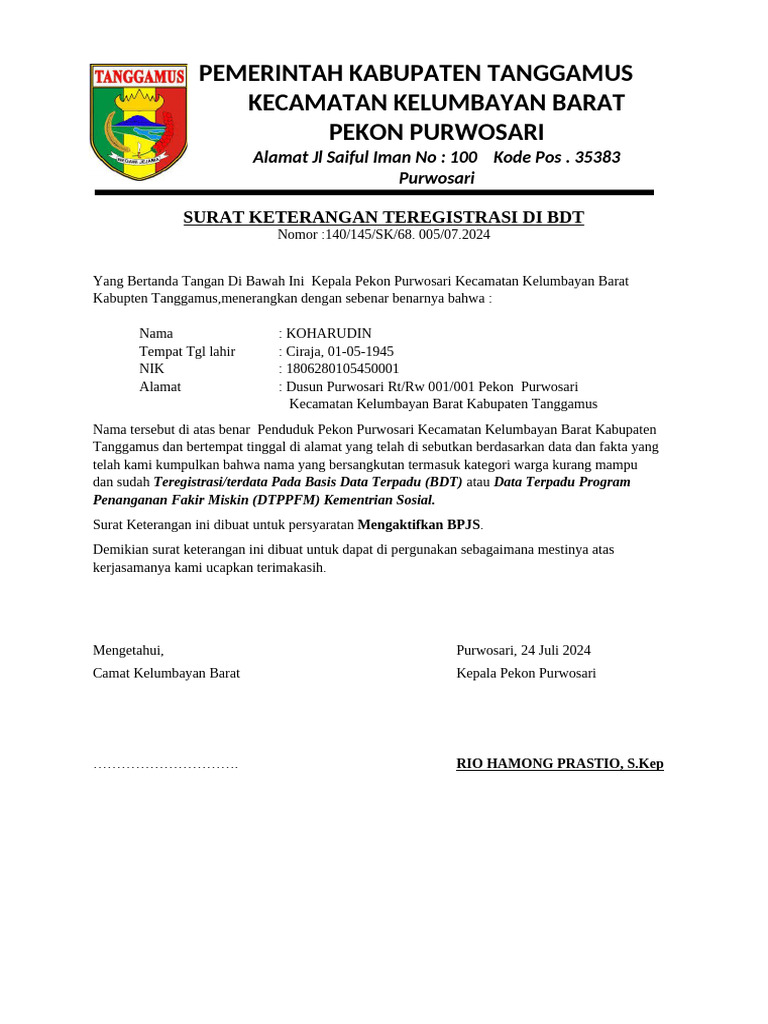 Surat Teregistrasi Di BDT | PDF