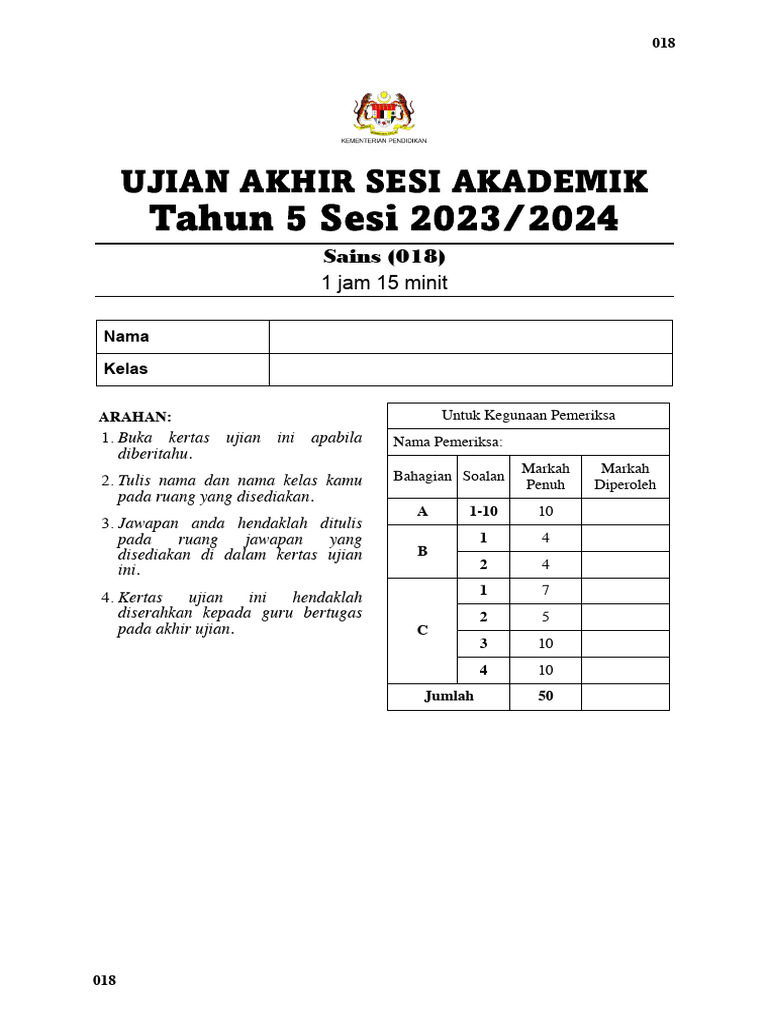 23 - 24 UASA Sains Tahun 5 | PDF