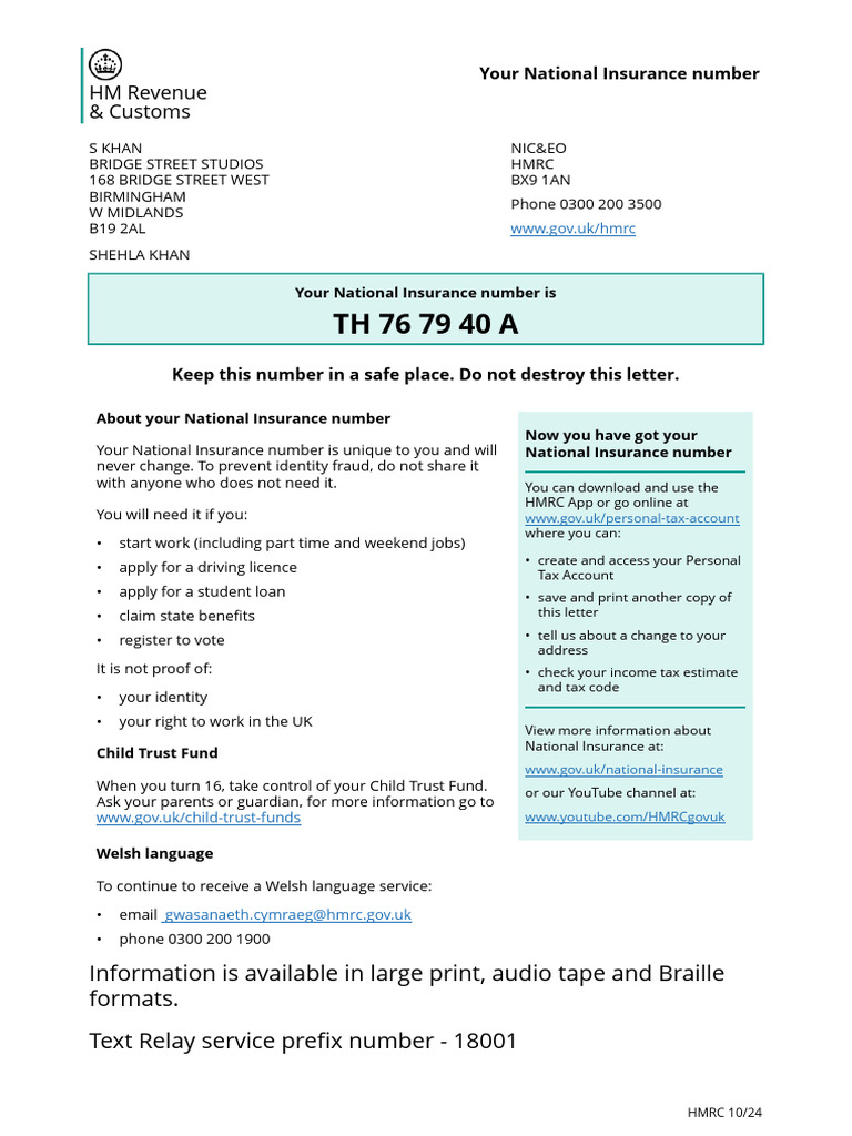Your National Insurance Number Letter | PDF | Finance & Money ...