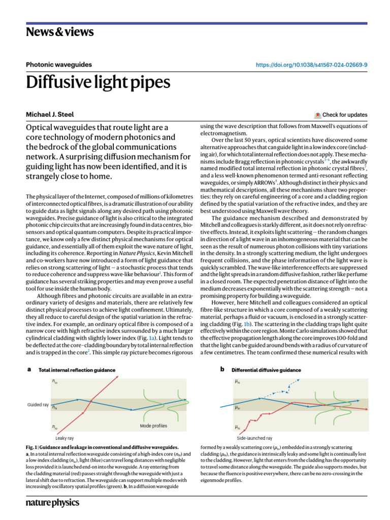 Natures - Diffusive Light Pipes | PDF | Optics | Waveguide