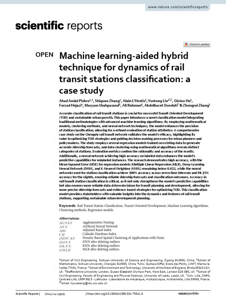 Machine Learning-Aided Hybrid Technique For Dynamics of Rail Transit Stations Classification A ...