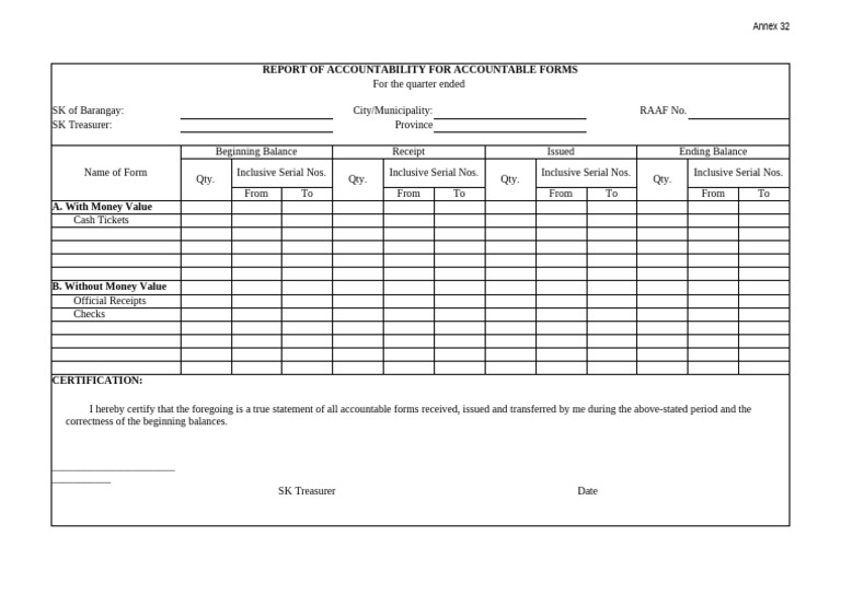 Annex 32-Report of Accountability For Accountable Forms | PDF