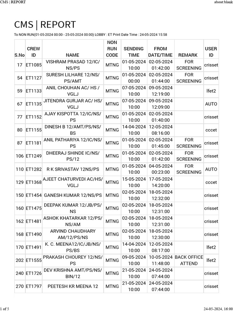 Et Crew in Non-Run (Meeting) | PDF