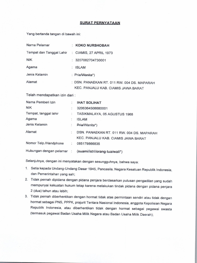 Surat Pernyataan Koko | PDF
