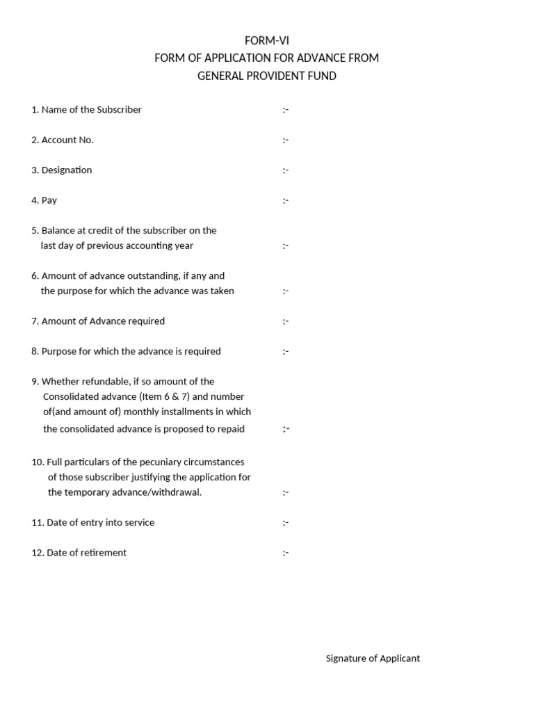 GPF Advance Application Form VI | PDF