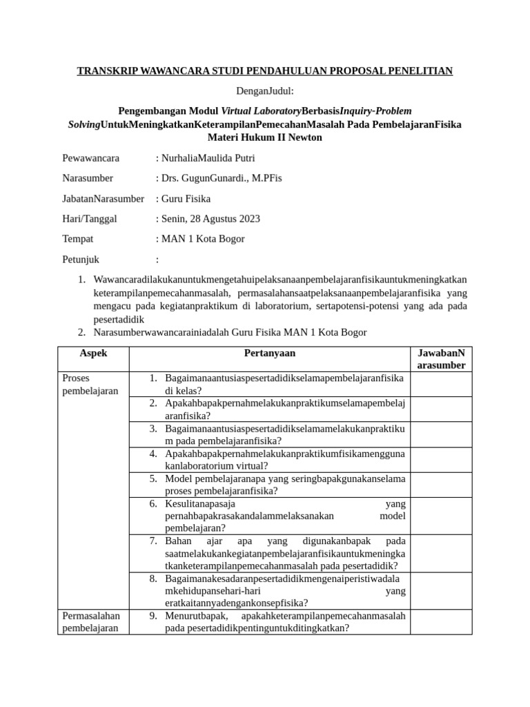 Transkrip Wawancara Guru Fisika Putri | PDF | Karier & Perkembangan