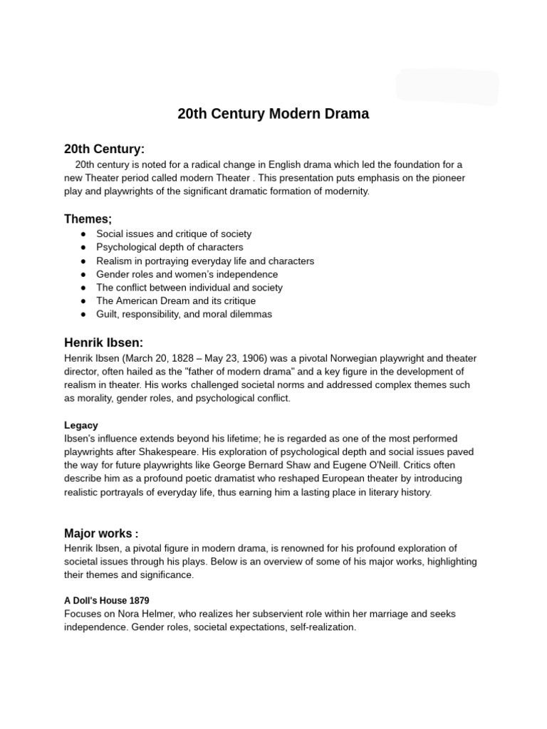20th Century Modern Drama Overview | PDF | Pygmalion (Play) | George ...