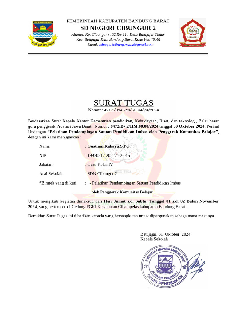 Contoh Surat Tugas Bimtek | PDF