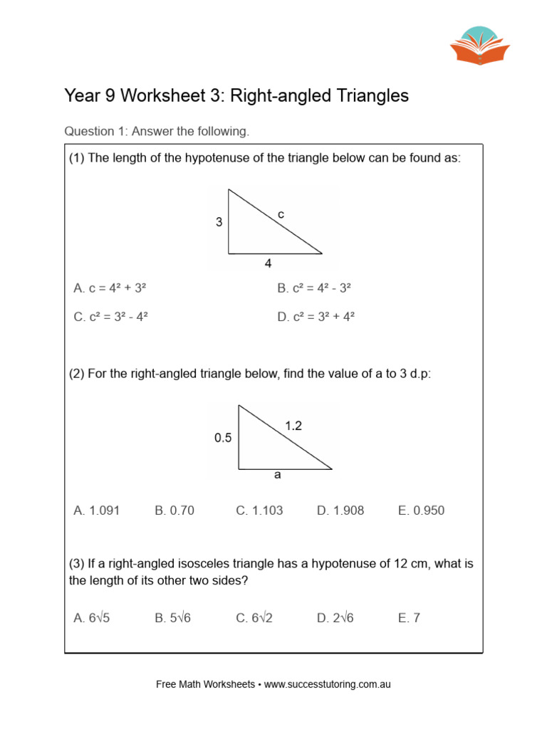 Year 9 Worksheet 3 Right Angled Triangles | PDF | Triangle | Euclidean Geometry