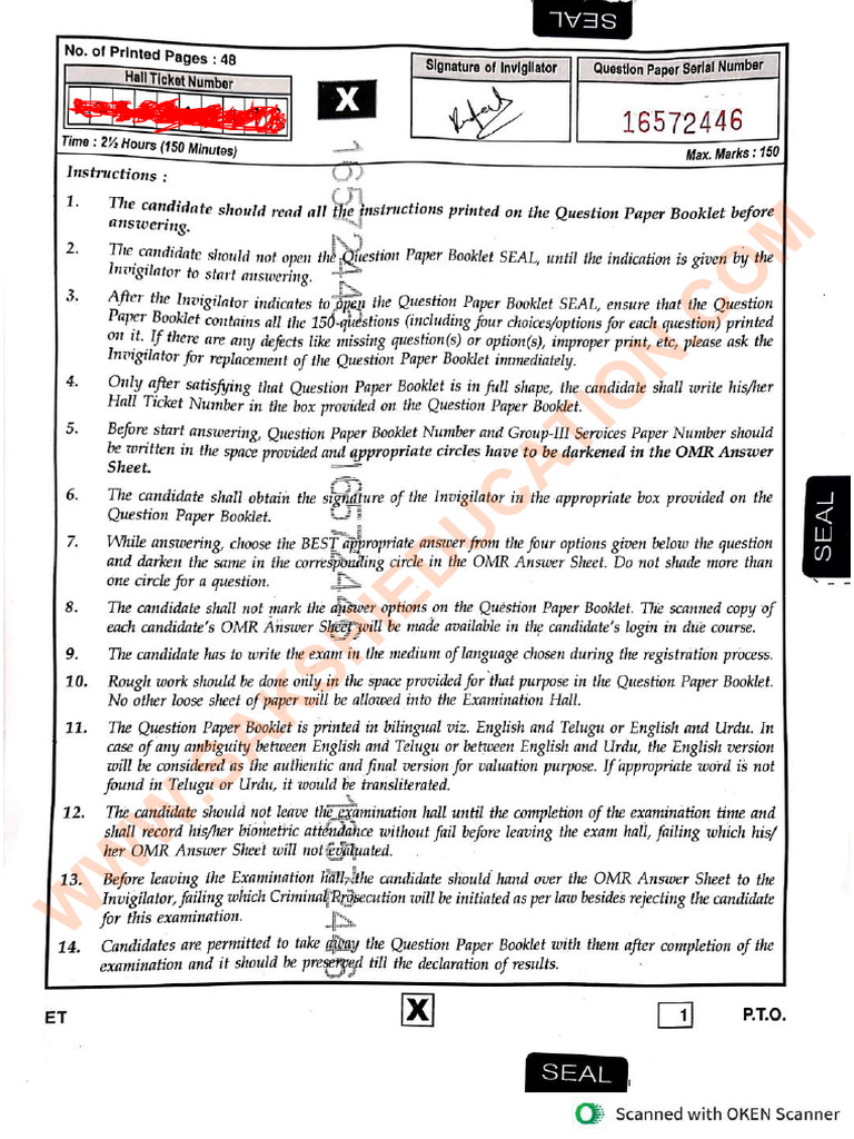 TSPSC Group 3 2024 Paper1 Question Paper - 0 | PDF