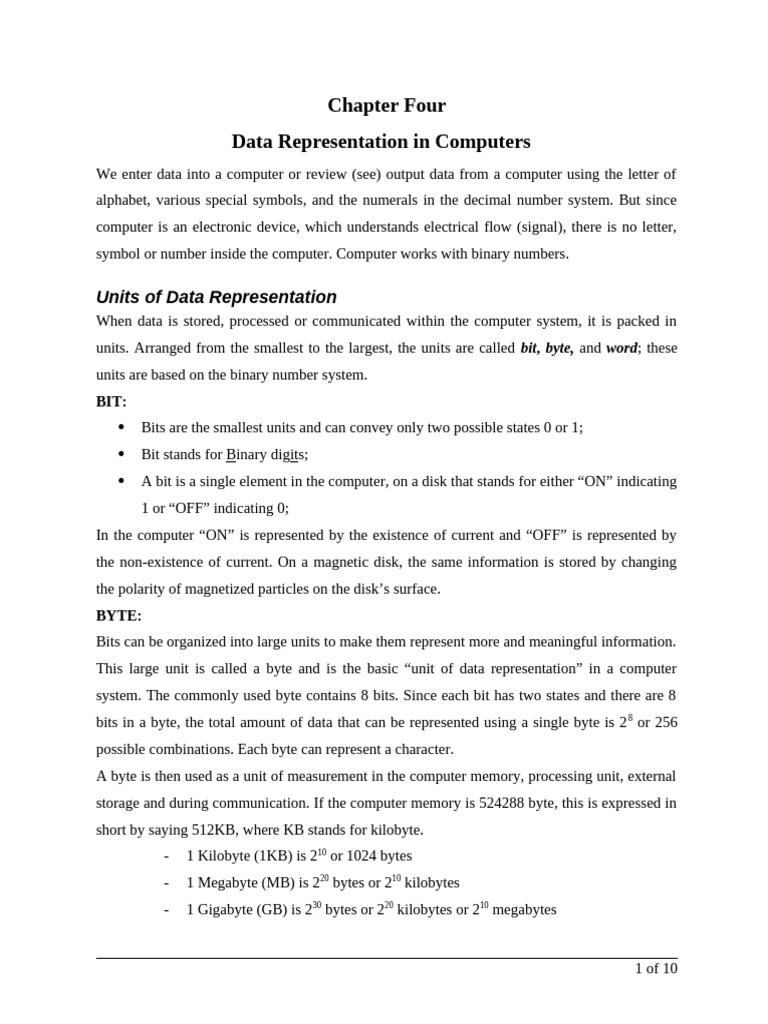 Chapter 4 Data Representation | PDF | Byte | Subtraction Chapter 4 Data Representation | PDF | Byte | Subtraction