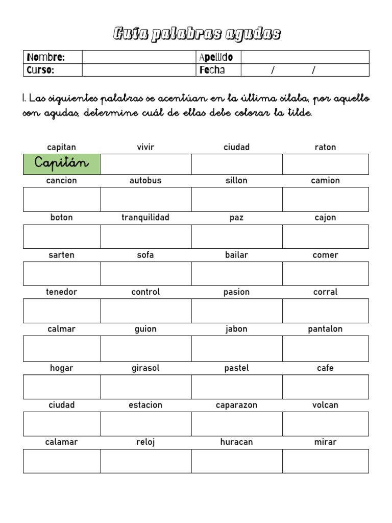 Guía de acentuación de palabras agudas | PDF