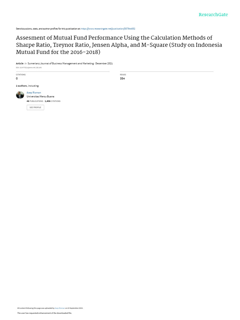 Ganjil2021 2022IndriSumerianzAssesmentofMutualFundPerformanceUsingtheCalculationMethods | PDF ...