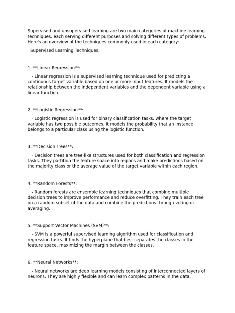Techniques in Supervised and UnSupervised ML | PDF | Support Vector ... Techniques in Supervised and UnSupervised ML | PDF | Support Vector ...