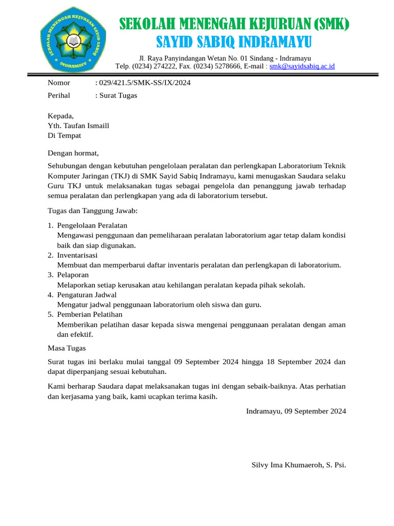 Tugas Pengelolaan Lab TKJ SMK 2024 | PDF