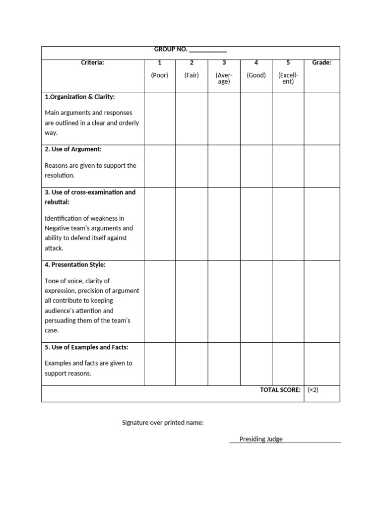 Debate Evaluation Criteria Form | PDF | Career & Growth
