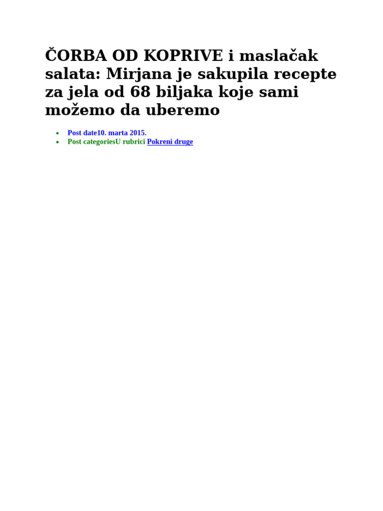 ČORBA OD KOPRIVE I Maslačak Salata | PDF