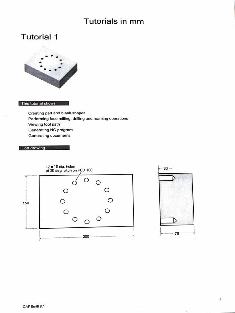 CAPSmill 8.1 Machining Tutorial Guide | PDF | Machining | Drilling