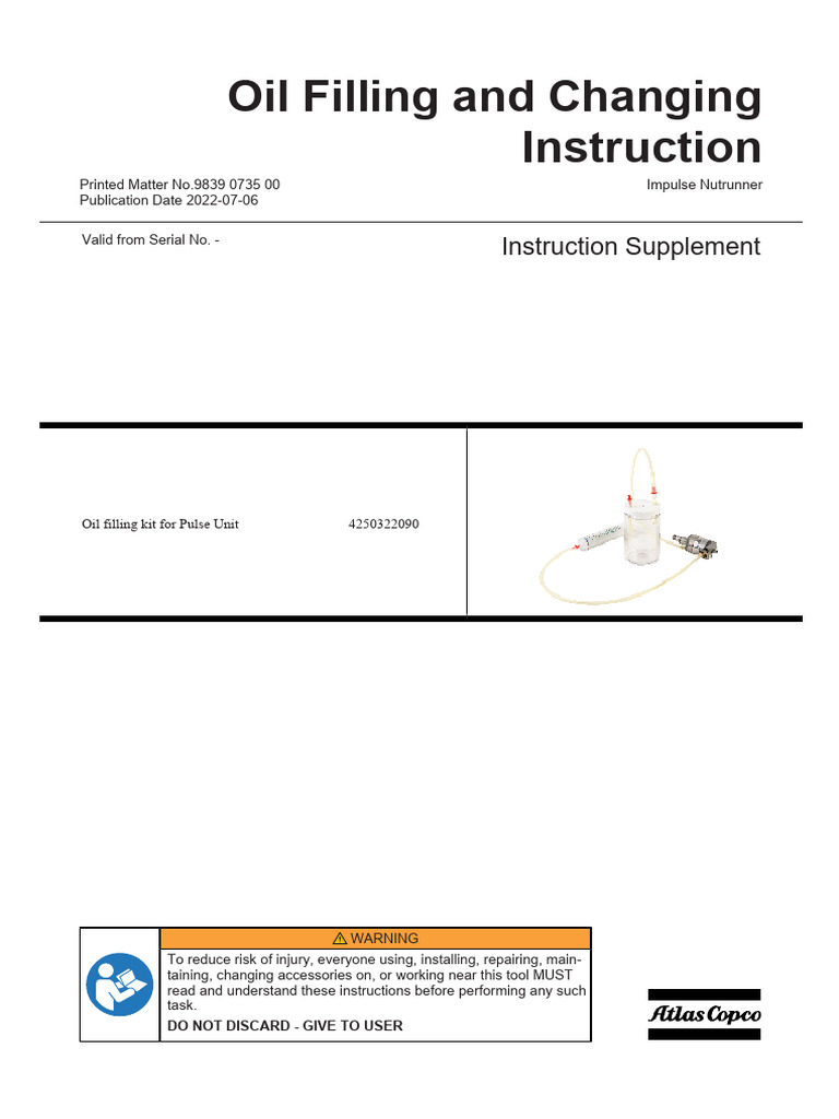 Oil Filling Instructions for Pulse Tools | PDF | Technology & Engineering