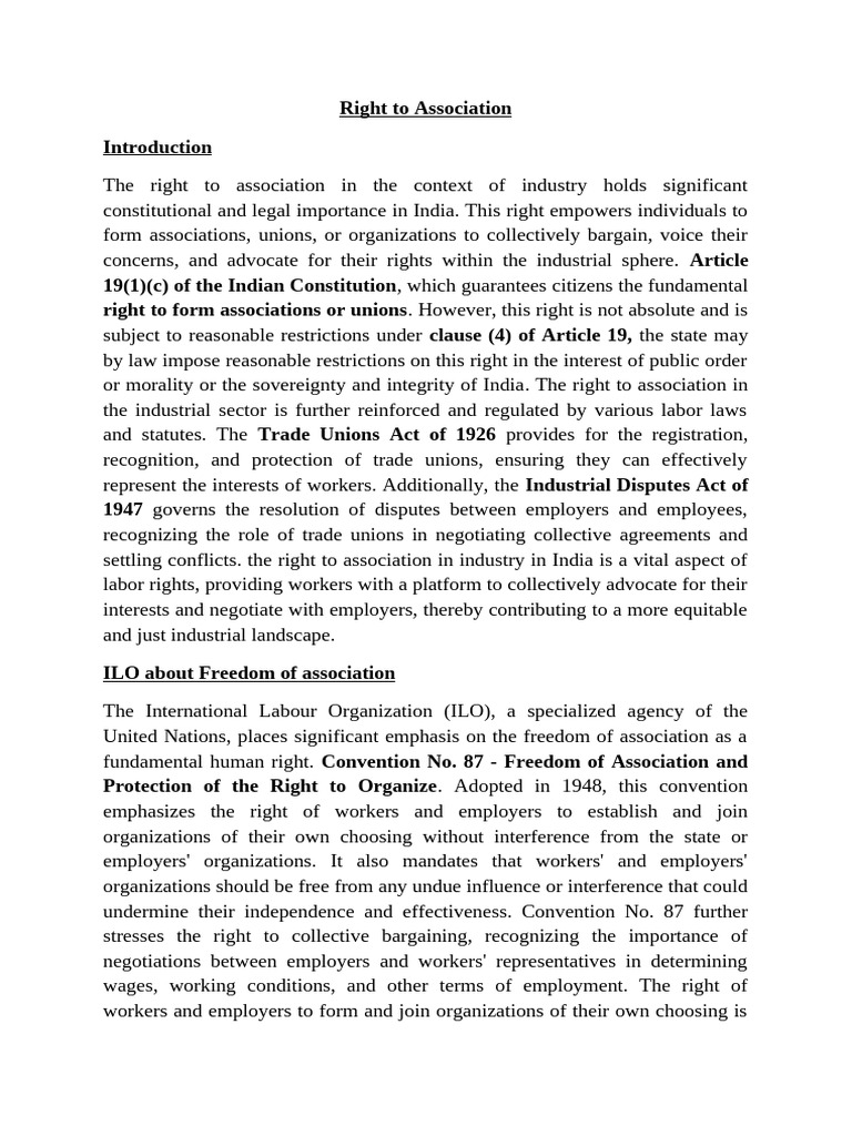 Right To Association | PDF | Trade Union | Labour Law