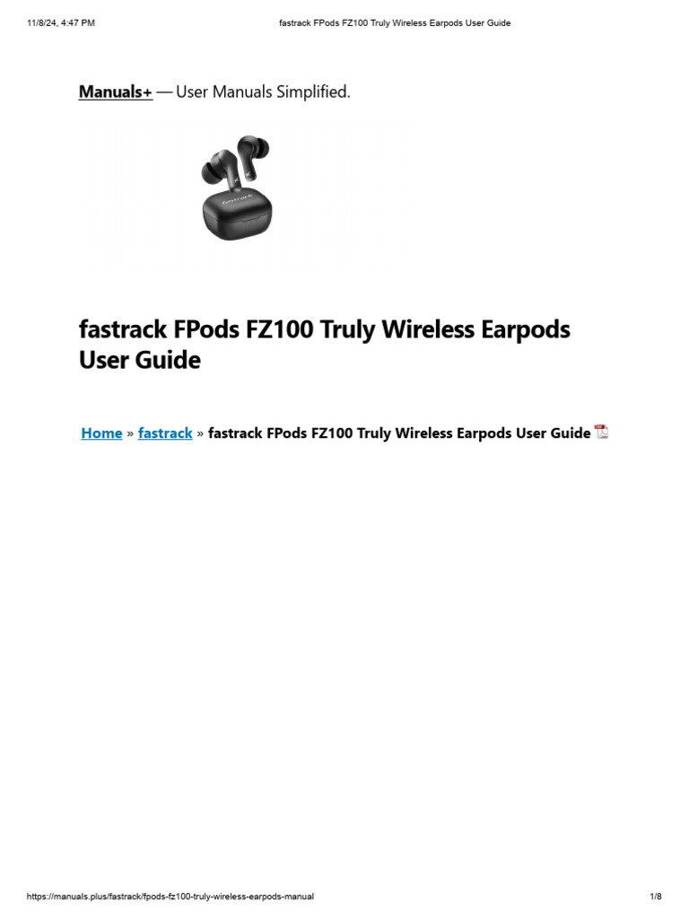 Fastrack FPods FZ100 Truly Wireless Earpods User Guide | PDF | Wi Fi ...