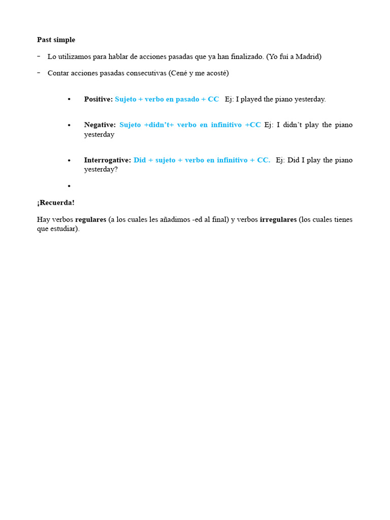Uso del Past Simple en inglés | PDF | Artes del Lenguaje y Comunicación