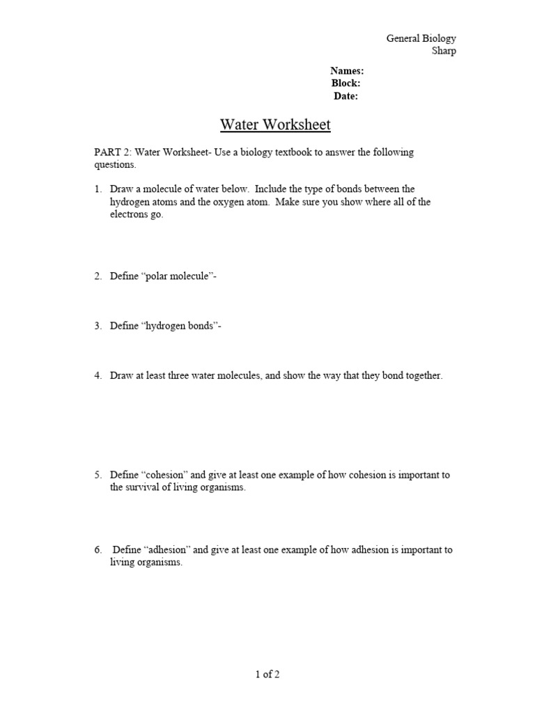 Water Worksheet | PDF | Wellness | Science & Mathematics