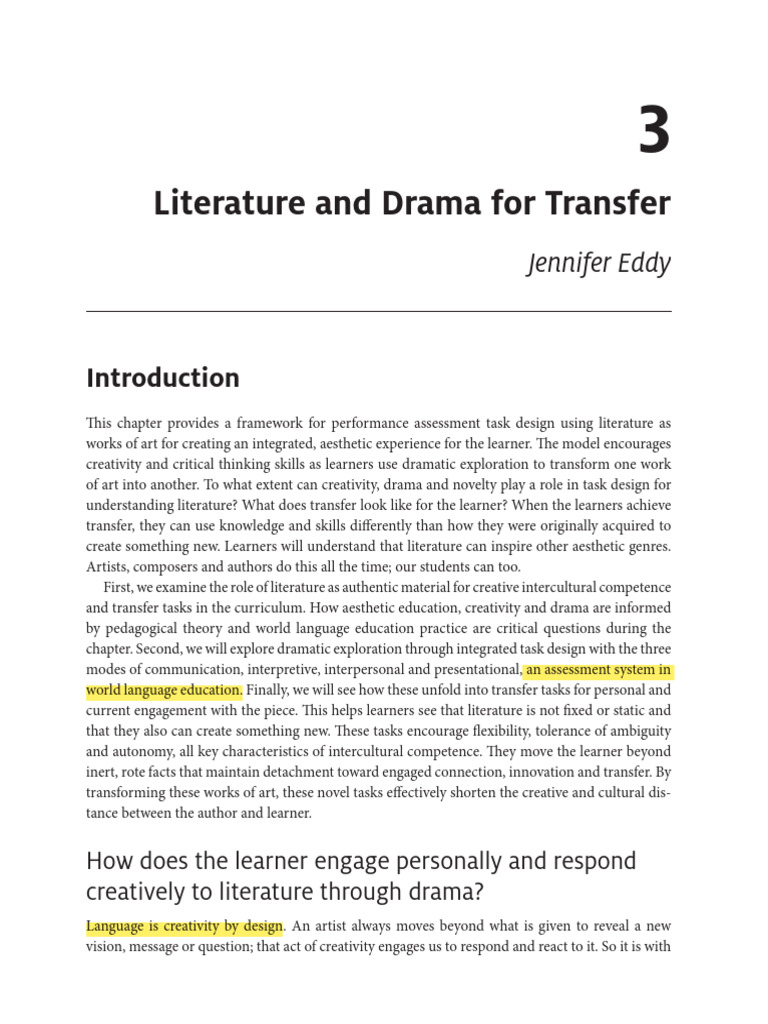 Literature and Drama For Transfer | PDF | Learning | Reading Comprehension