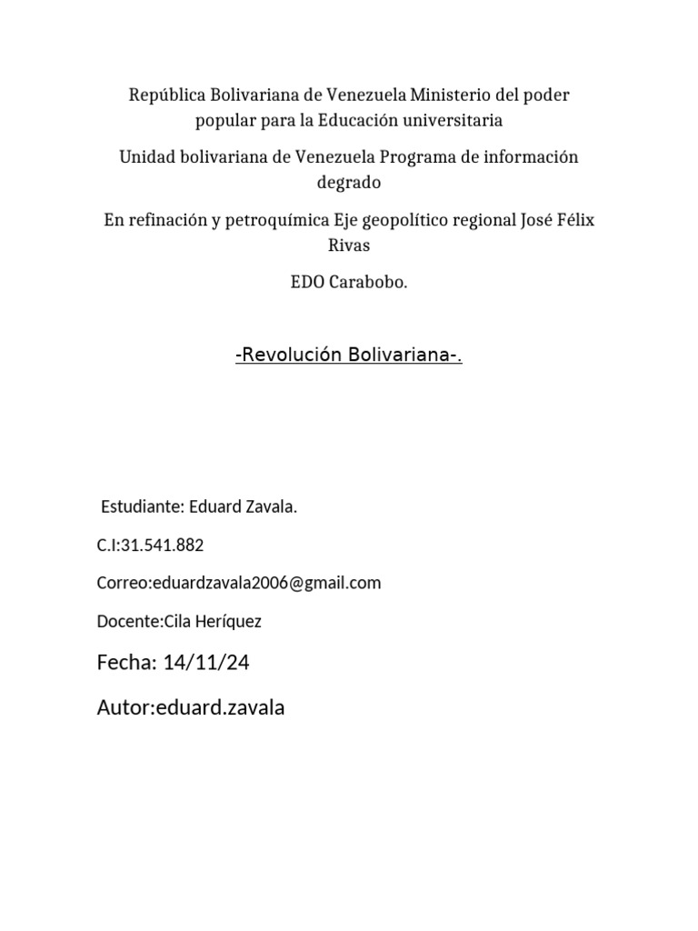 Principios Ideológicos de la Revolución Bolivariana | PDF | America ...