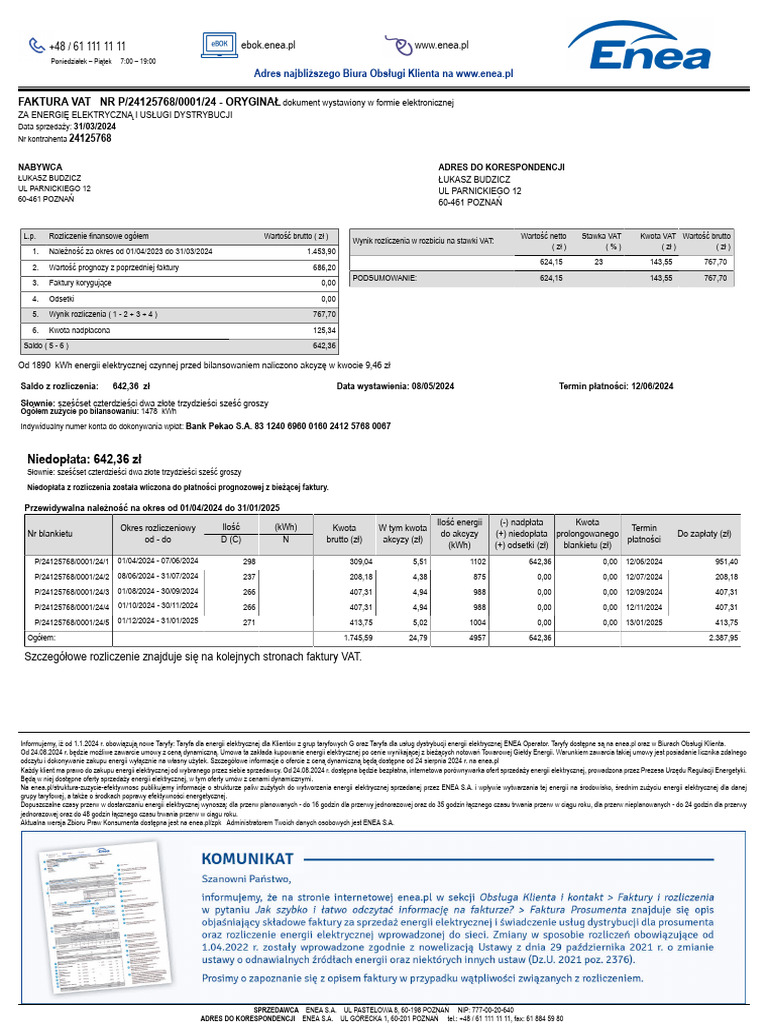 Faktura Enea 2024 | PDF