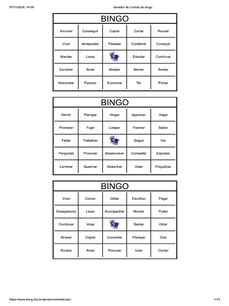 Bingo - Verbos 7° Ano | PDF