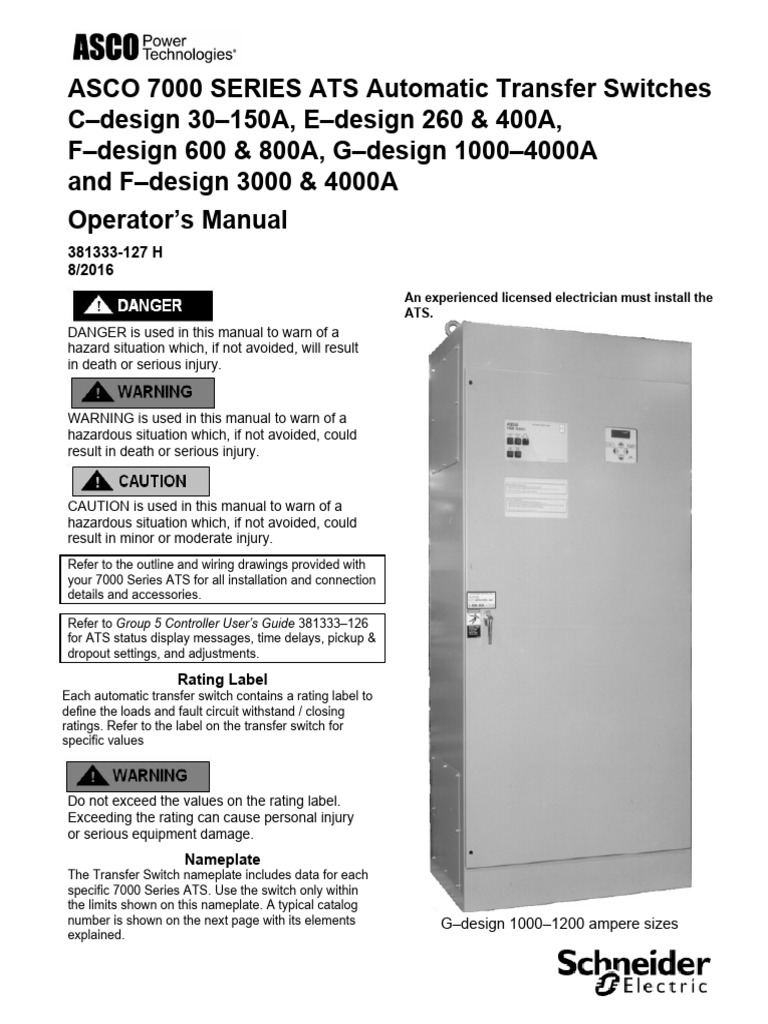 ASCO 7000 Series ATS Operator Manual | PDF | Switch | Electrical Wiring